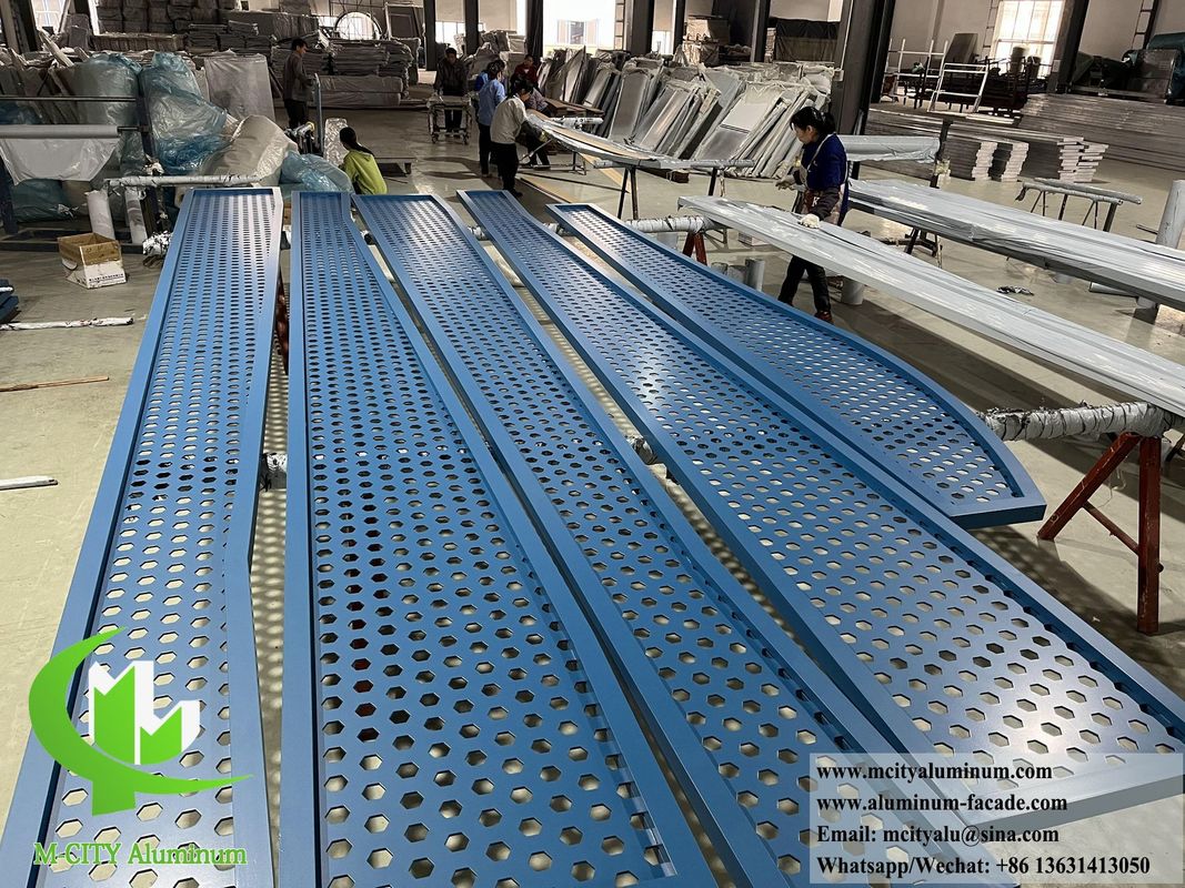 Aluminum Screen With Perforated Sheet Metal Fins For Facade Decoration