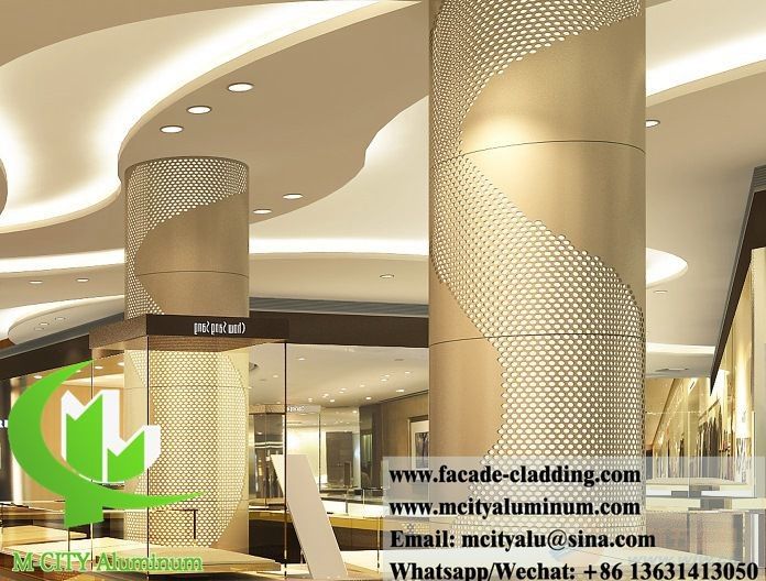 Metal Cladding For Column Perforated Aluminium Sheet PVDF Golden Color ...