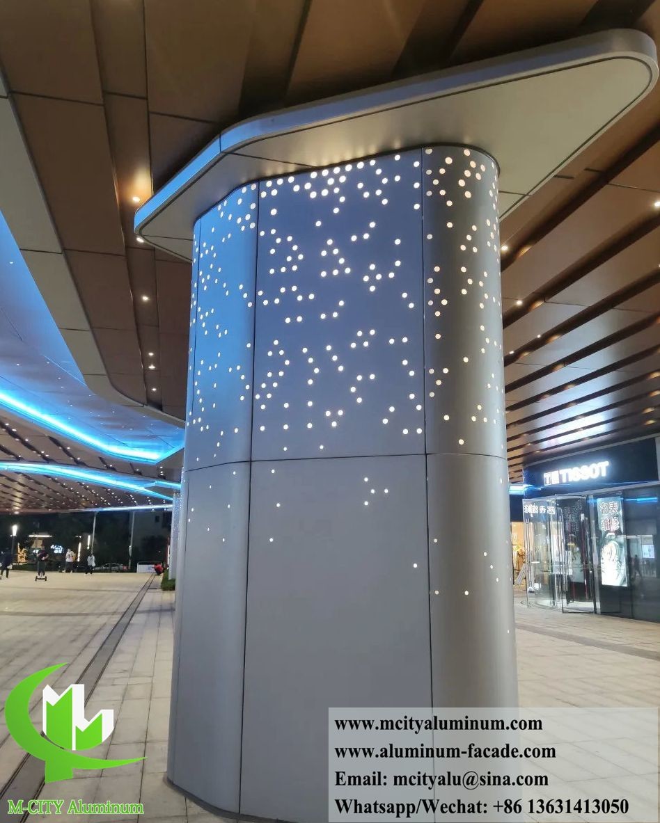 Laser Cut Metal Screen Aluminum Column Cladding With LED Light