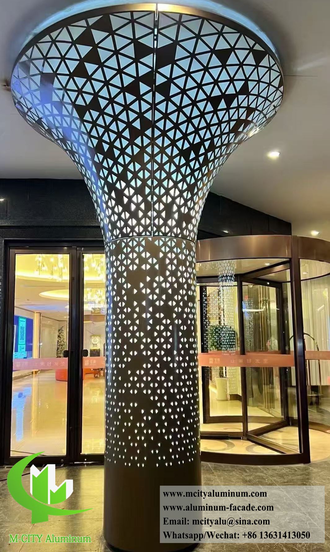Perforated Aluminum Cladding For Column Decoration With LED Light