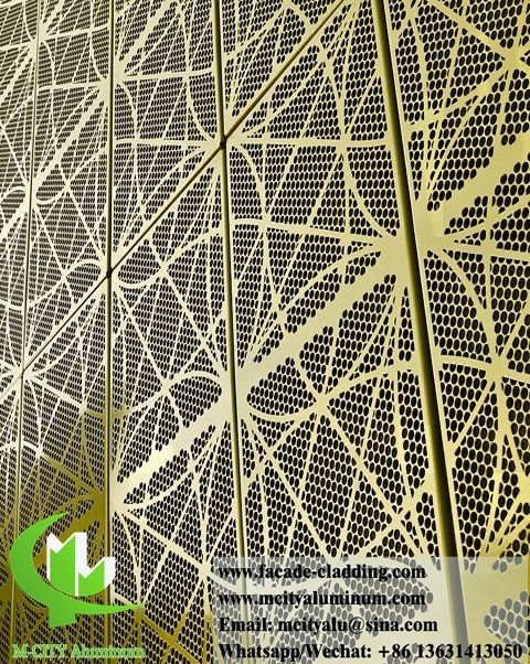 Perforated metal cladding aluminium facades round holes golden color ...